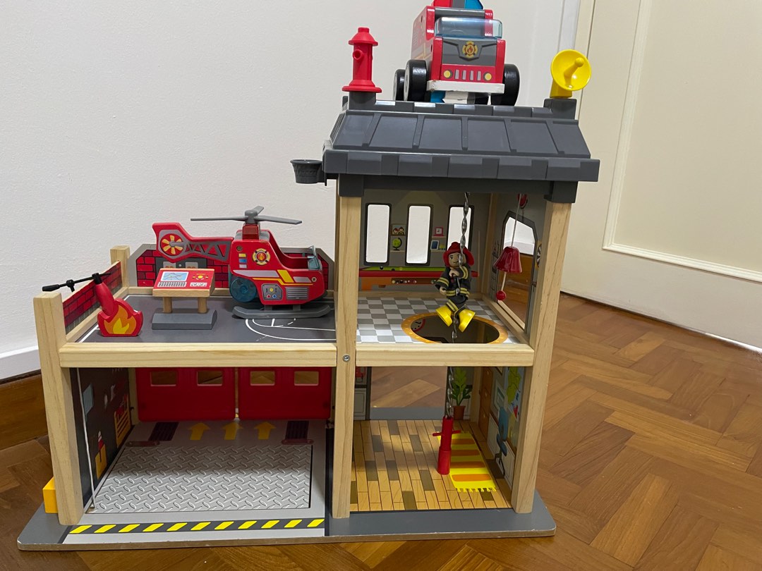 Wooden fire station, Hobbies & Toys, Toys & Games on Carousell