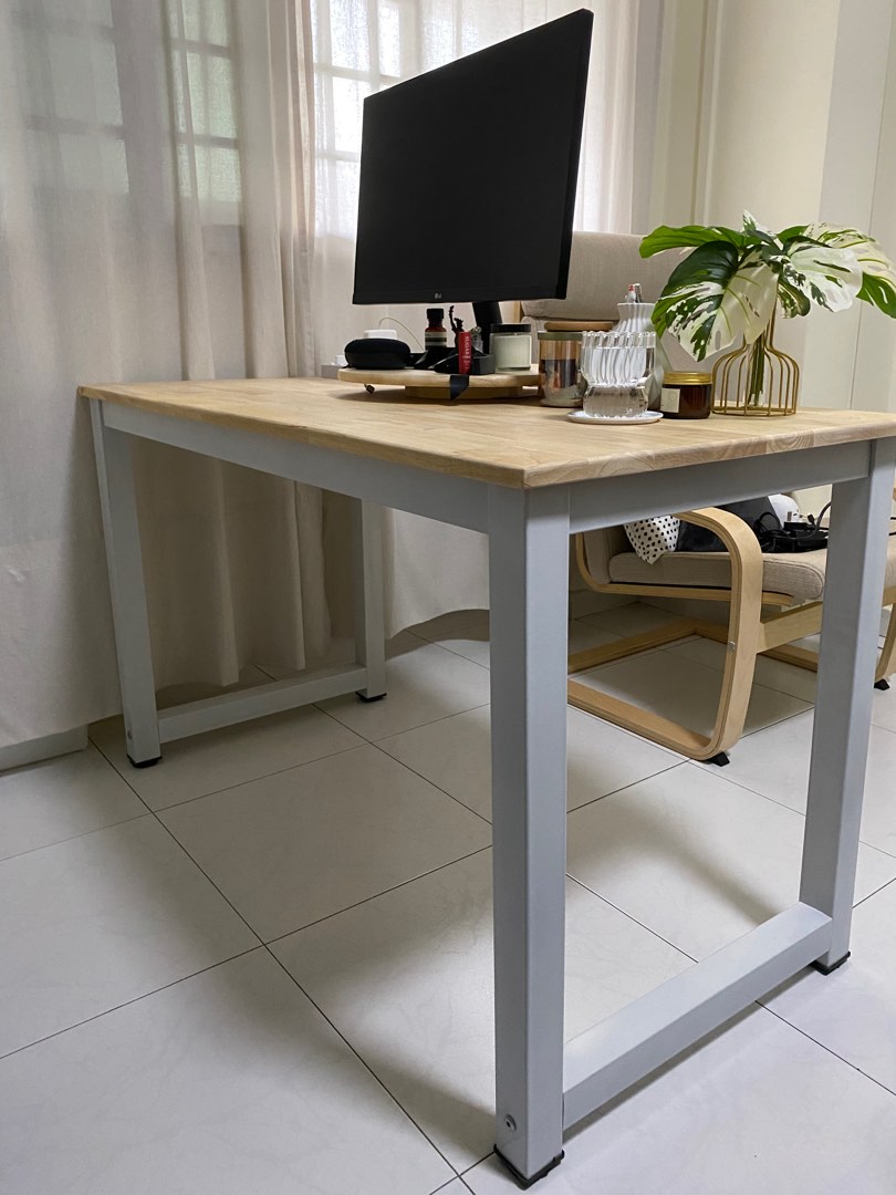 [Open to Nego] 120x60 Solid Wood-top Table Desk, Furniture & Home ...