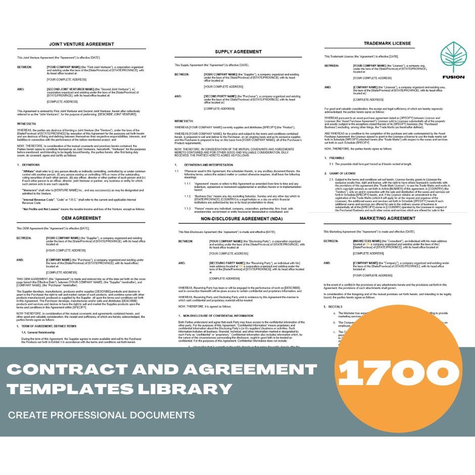 1400 Sets Editable Contract and Agreement Template Documents Suitable ...