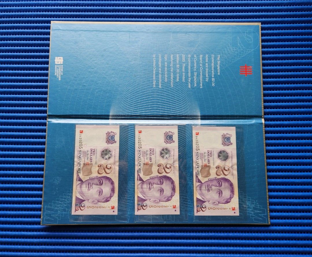 3X 2000 Singapore $2 Millennium Commemorative Note with UOB Green ...