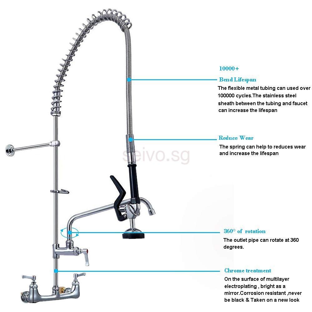 4ft Commercial Sink Kitchen Faucet Pull Down Pre-rinse Sprayer 8 ...