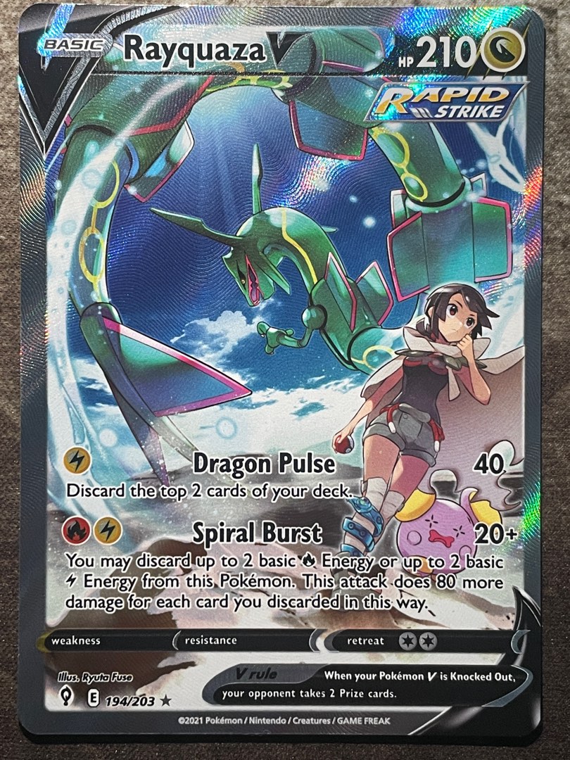 Rayquaza V - 194/203 - Alternate Art Ultra Rare Evolving Skies, Hobbies ...