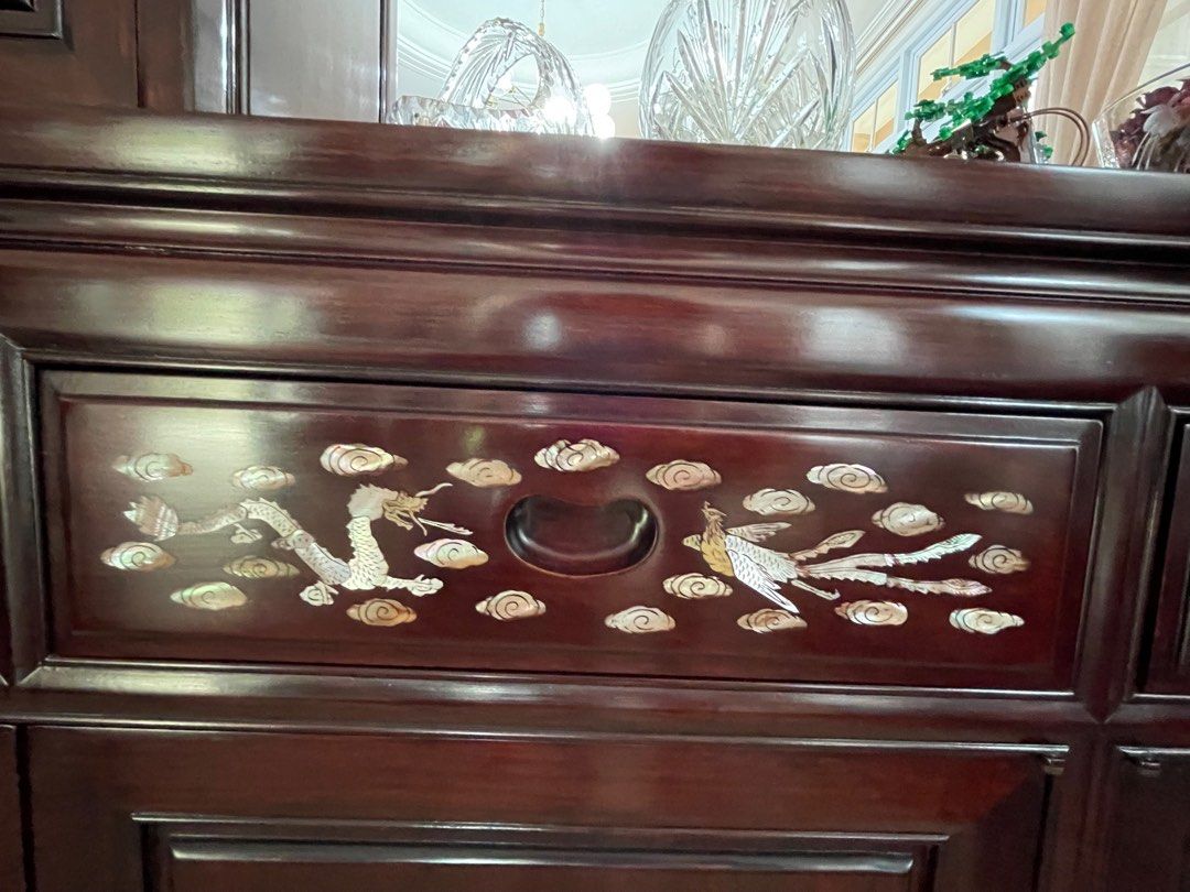 Antique rosewood mother of pearl display cabinet, Furniture & Home ...