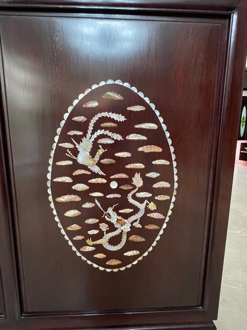 Antique rosewood mother of pearl display cabinet, Furniture & Home ...