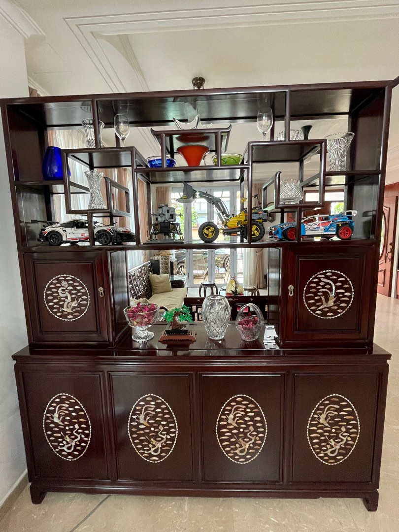 Antique rosewood mother of pearl display cabinet, Furniture & Home ...