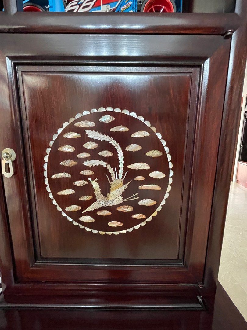 Antique rosewood mother of pearl display cabinet, Furniture & Home ...