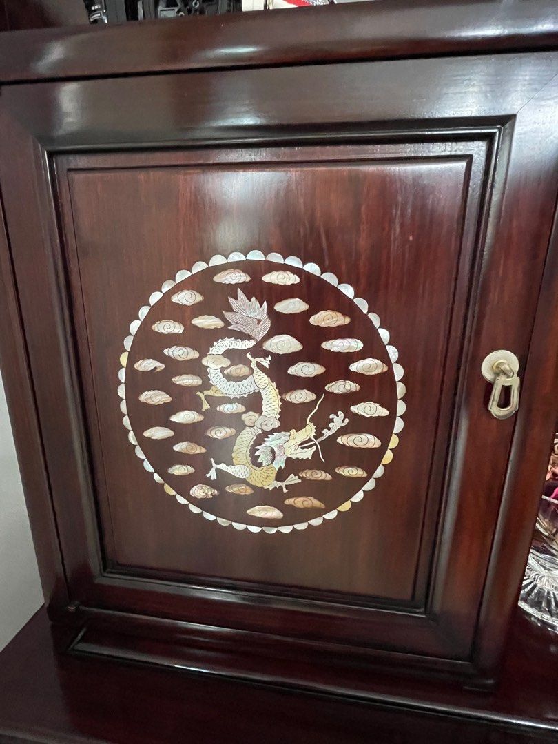 Antique rosewood mother of pearl display cabinet, Furniture & Home ...