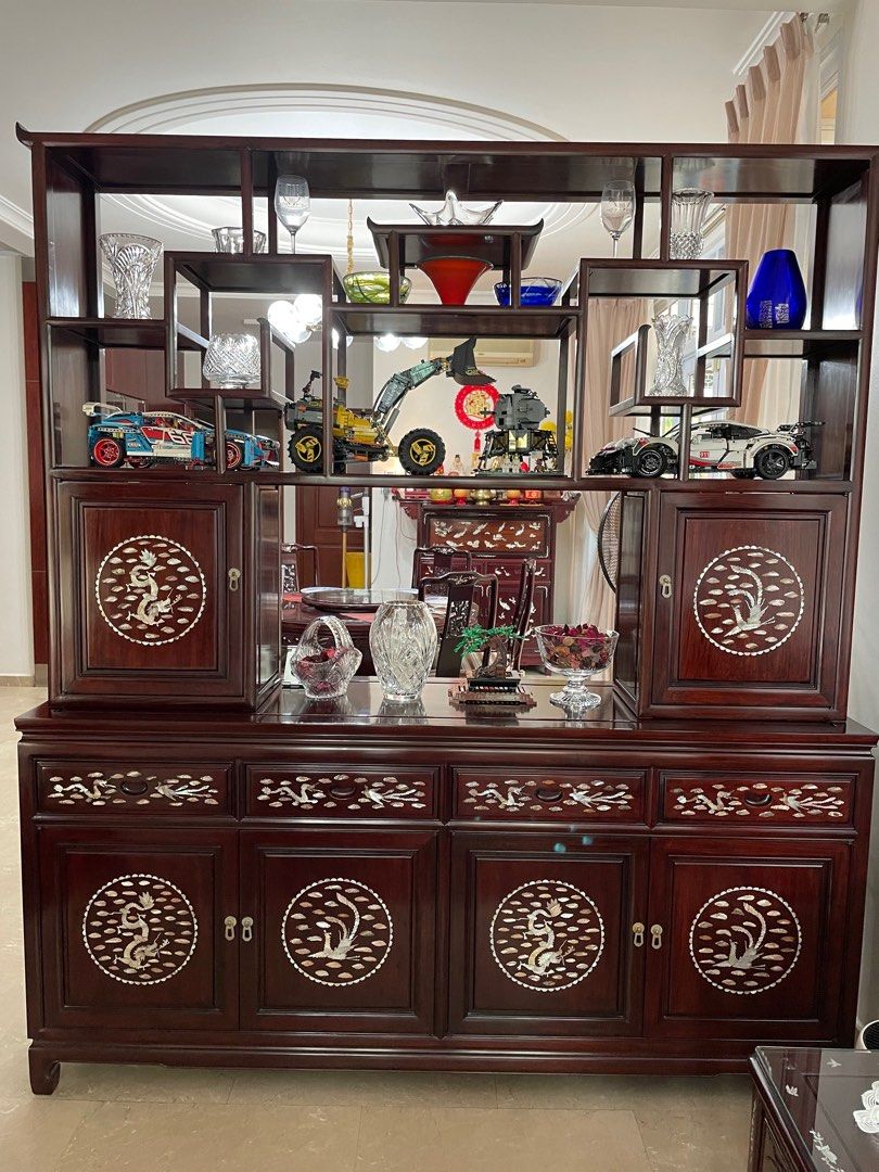 Antique rosewood mother of pearl display cabinet, Furniture & Home ...