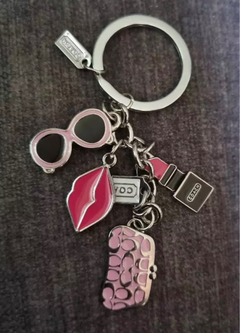 Authentic Coach Bag and Lipstick Keychain in Silver Hardware, Luxury ...