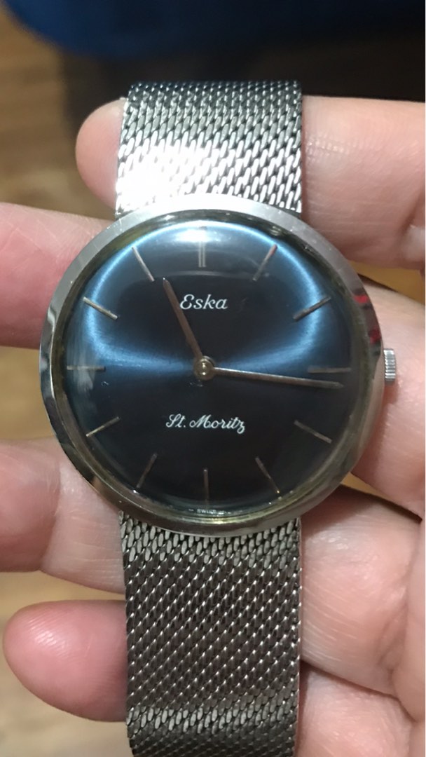 Authentic Eska St Moritz Vintage Extra Thin Swiss Manual Wind Blue Dial ...