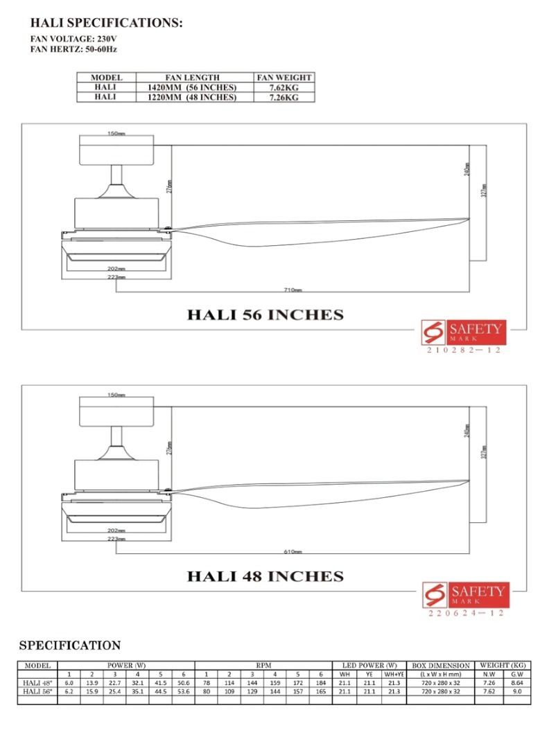 Bestar Hali 6 Blade 48 inch / 56 inch DC Ceiling Fan with LED Light ...