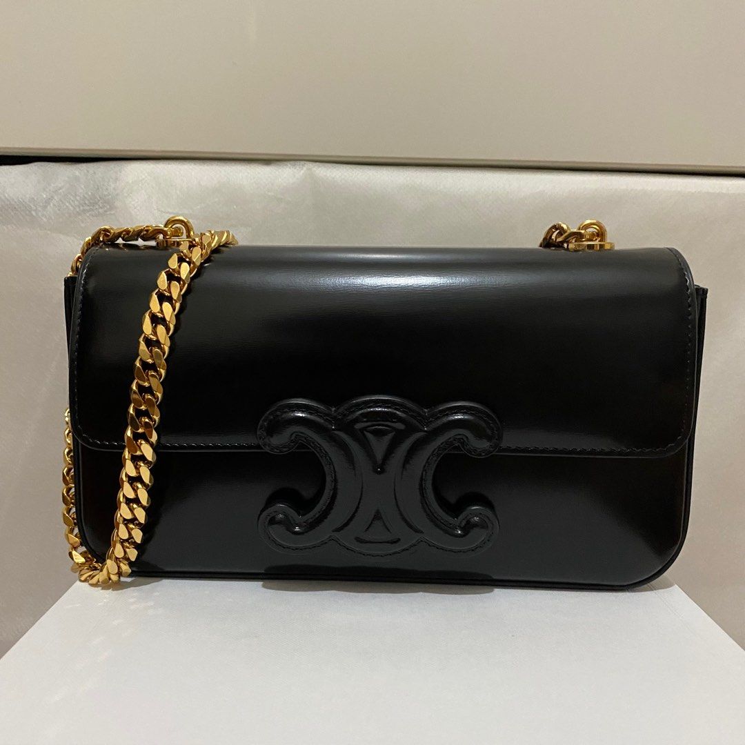 Celine - CHAIN SHOULDER BAG CUIR TRIOMPHE IN SHINY CALFSKIN BLACK ...