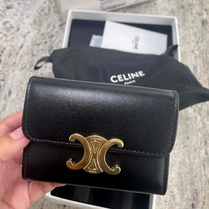 Celine Triomphe Compact Wallet with Removable Card Holder, Luxury, Bags ...