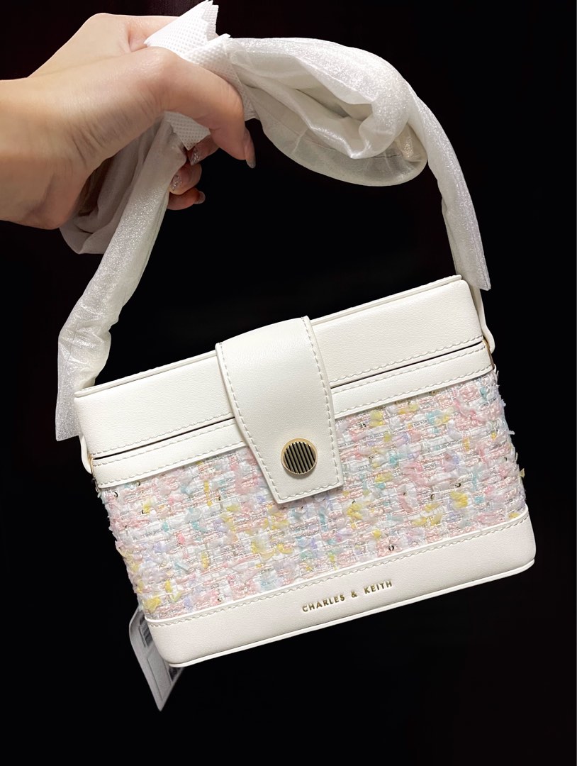 Charles & Keith Bronte Tweed Boxy Crossbody Bag - Light Pink, Women's ...