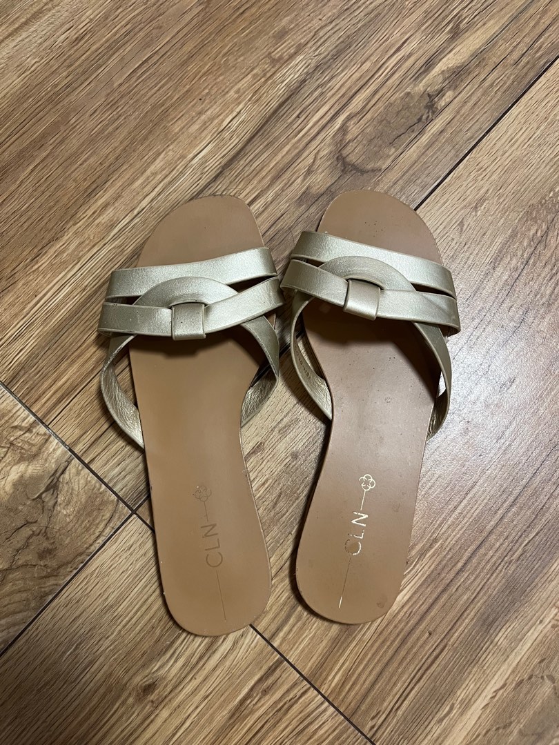 CLN Gold Sandals, Women's Fashion, Footwear, Flats & Sandals on Carousell