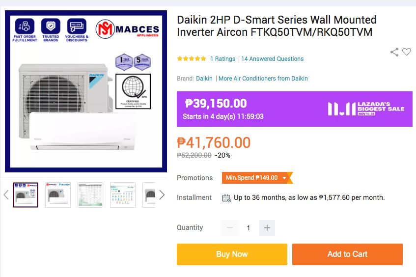 Daikin 2HP D-Smart Inverter Aircon RKQ50TVM, TV & Home Appliances, Air Conditioning and Heating ...