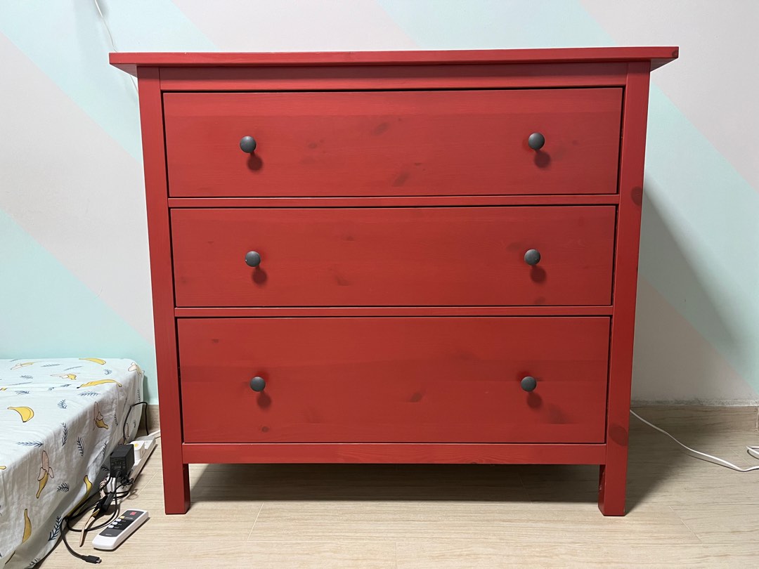 IKEA Hemnes chest of 3 drawer, red, Furniture & Home Living, Furniture ...