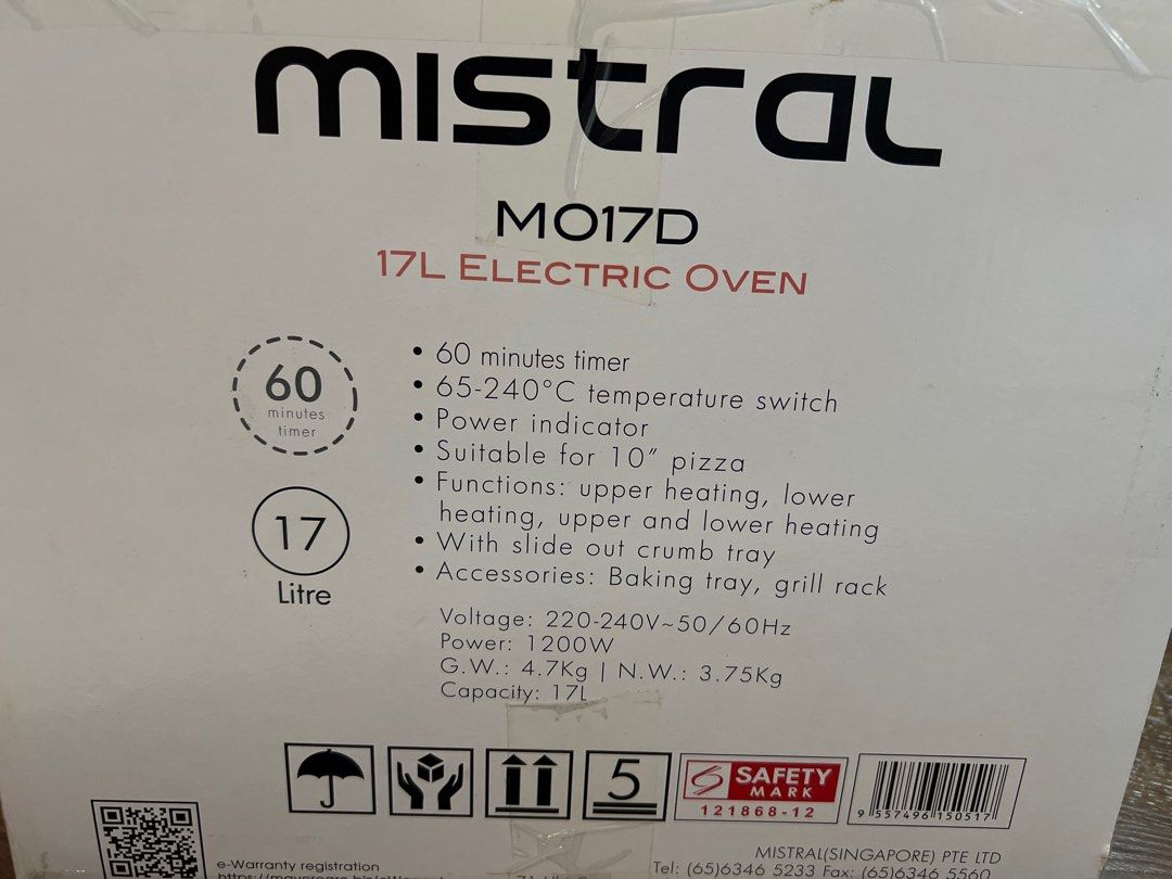 Mistral 17L Electric Oven MO17D, TV & Home Appliances, Kitchen ...