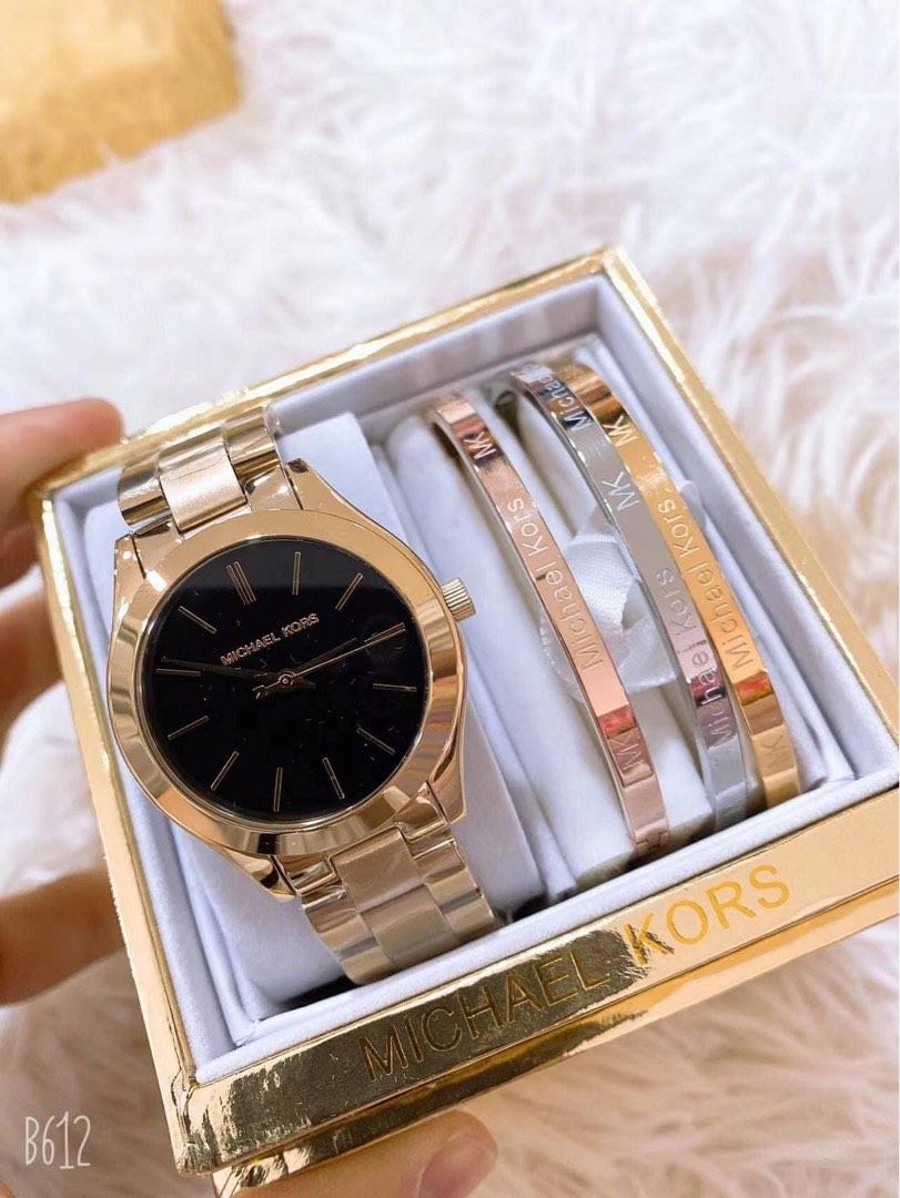 MK SET SLIM RUNWAY WITH BANGLES AUTHENTIC WATCH, Women's Fashion ...