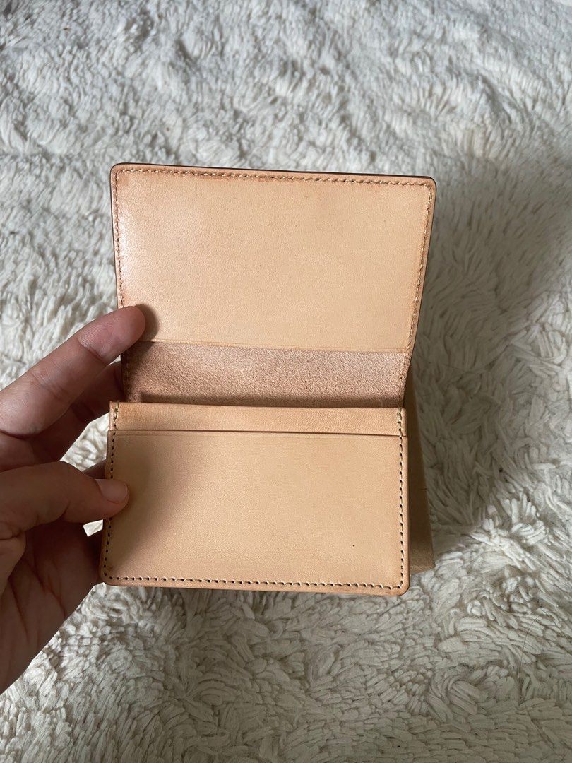 Muji italian tanned leather card case in raw white, Women's Fashion ...