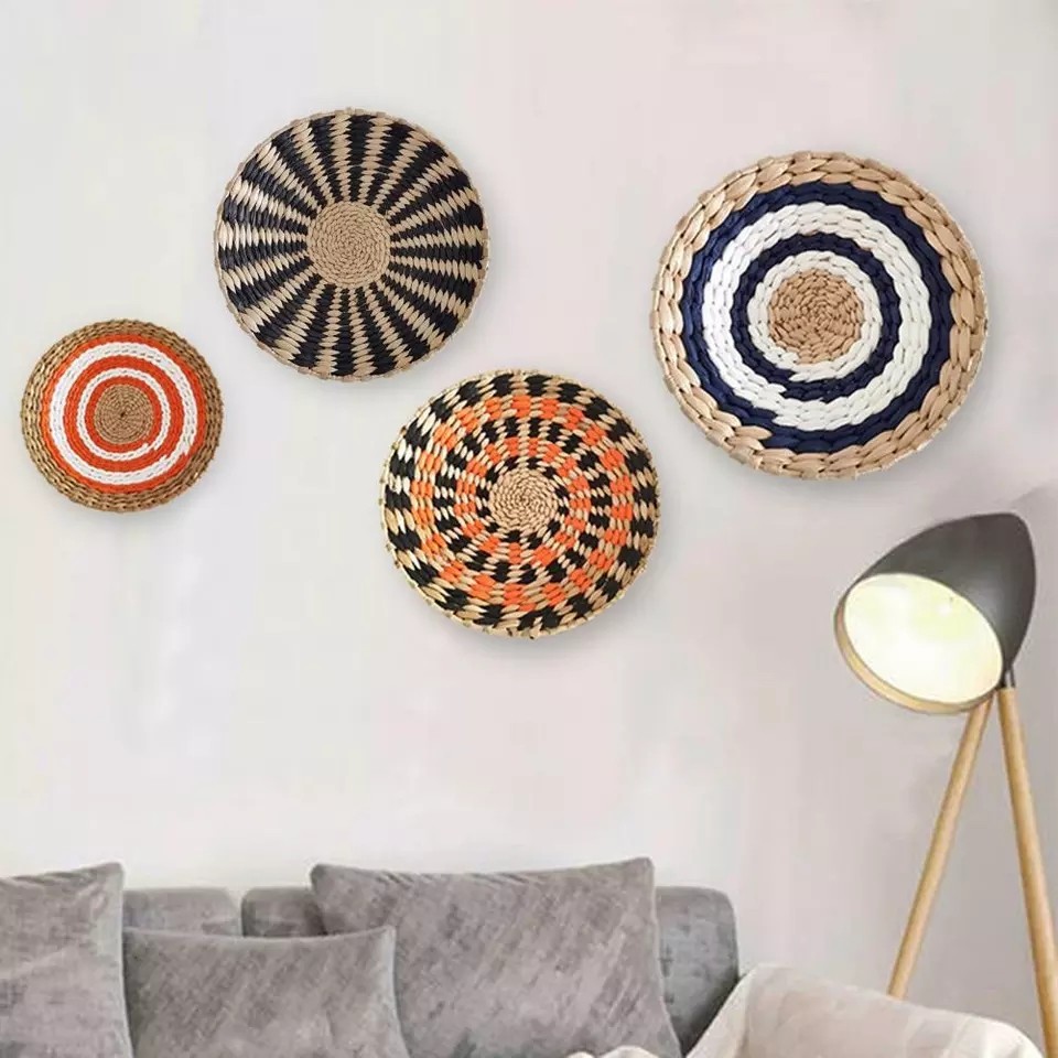 Nordic Style Straw Rattan Wall Decor Round Rattan Wall Basket Wall ...