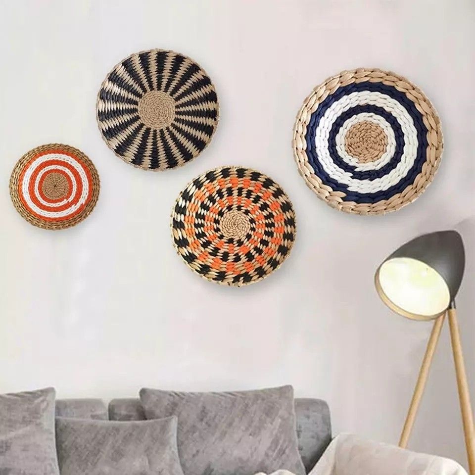 Nordic Style Straw Rattan Wall Decor Round Rattan Wall Basket Wall ...