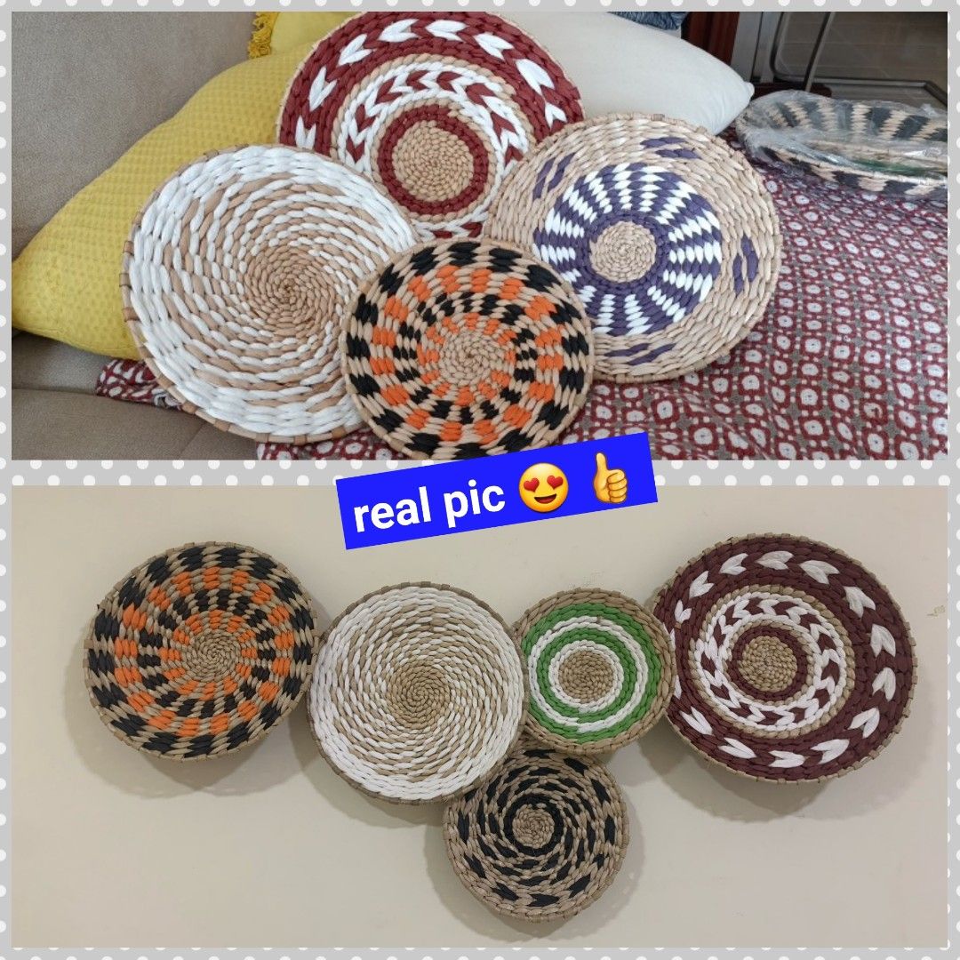 Nordic Style Straw Rattan Wall Decor Round Rattan Wall Basket Wall ...