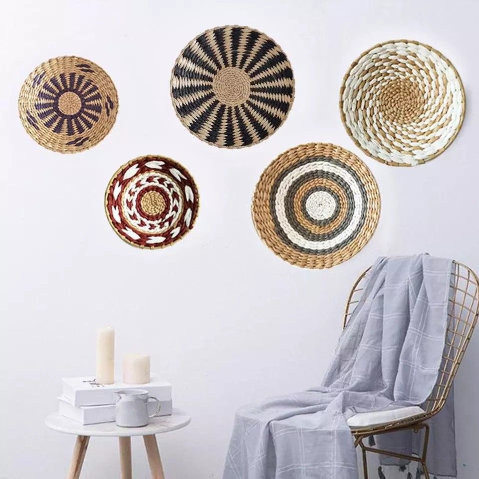 Nordic Style Straw Rattan Wall Decor Round Rattan Wall Basket Wall ...