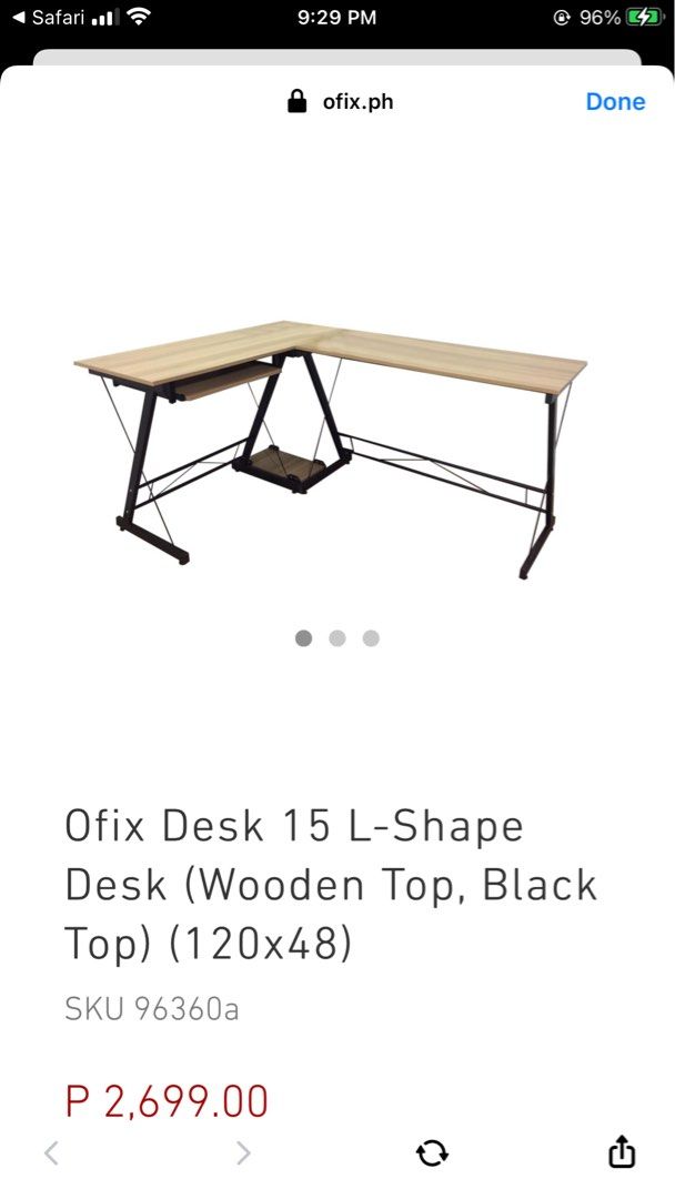 Ofix Desk 15 L-Shape Desk (Wooden Top, Black Top), Furniture & Home ...