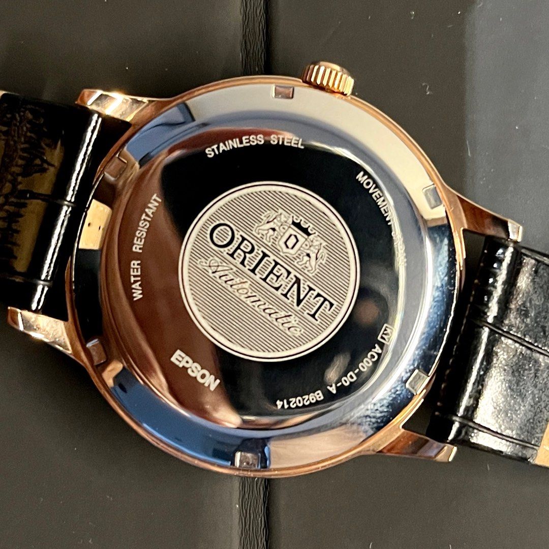 Orient Bambino Rose Gold with Black Dial and Black Leather Strap ...