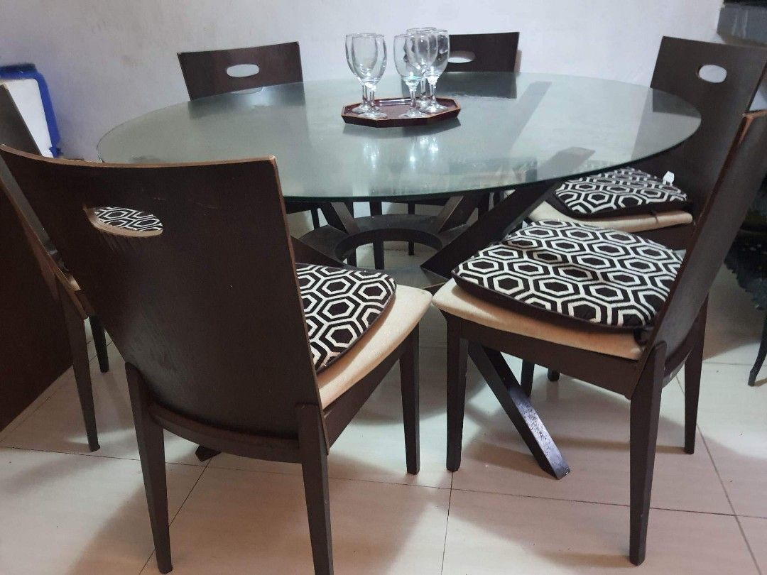 Six sitter dining round table, Furniture & Home Living, Furniture ...