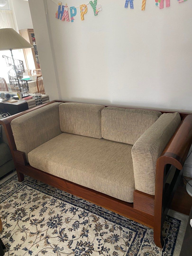 Teak solid frame sofa 175 cm, Furniture & Home Living, Furniture, Sofas ...