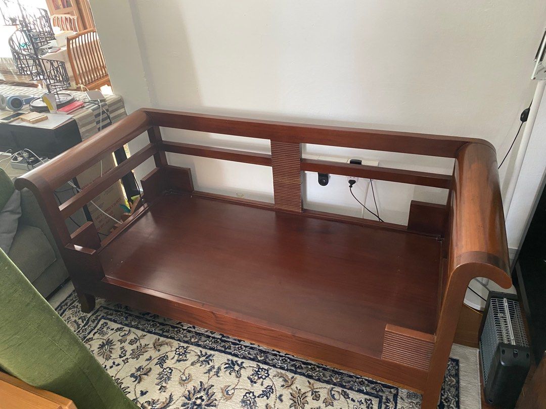 Teak solid frame sofa 175 cm, Furniture & Home Living, Furniture, Sofas ...