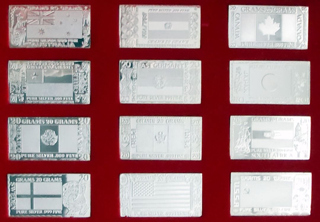 [G1] The Silver Mint – 12 Silver Nations Ingots - 7.72 oz (240g) of ...