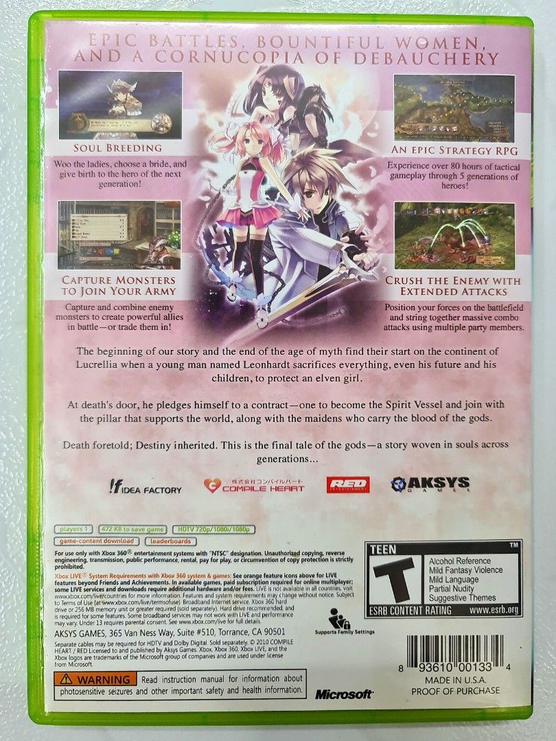 Video Game for Xbox 360 : Record of Agarest War c/w 2 discs (1 Game & 1 ...