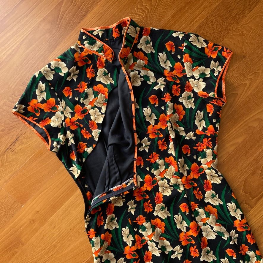 Vintage 1980s Orange Blossom Cheongsam Qipao Dress, Women's Fashion ...