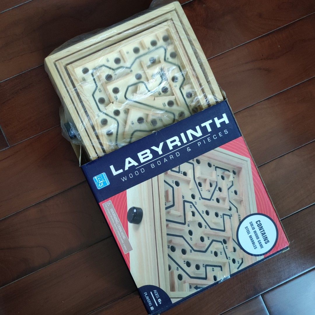 Wooden puzzle game: LABYRINTH WOOD BOARD & PIECES, contains solid wood game and steel marbles ...