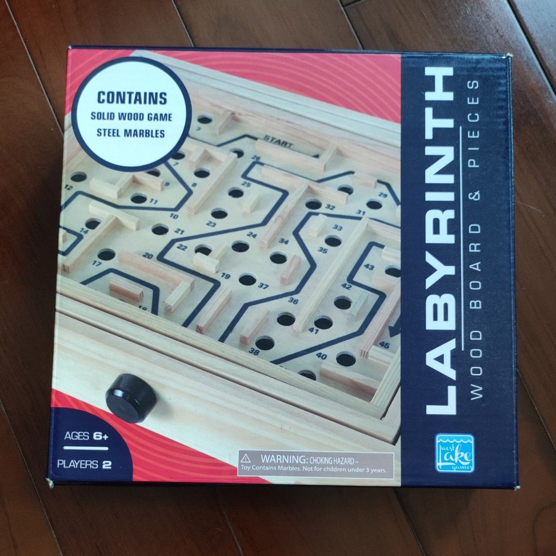Wooden puzzle game: LABYRINTH WOOD BOARD & PIECES, contains solid wood game and steel marbles ...
