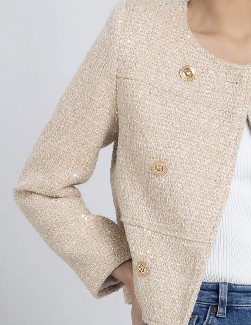 Champagne colour tweed jacket 香檳色tweed 外套, 女裝, 外套及戶外衣服 - Carousell