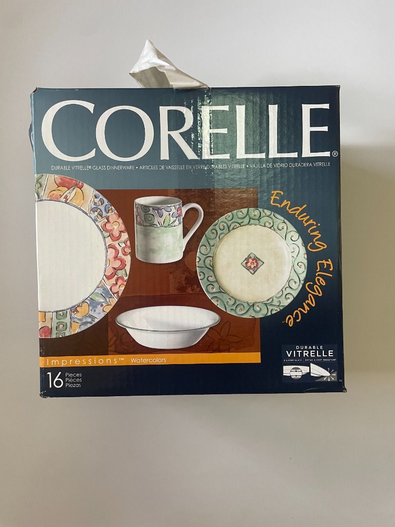 Corelle Watercolor Style 16pc Set, Furniture & Home Living, Kitchenware ...