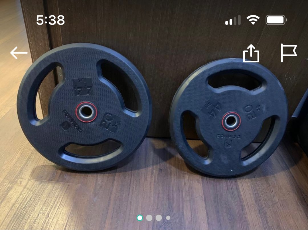 Decathlon 2 X 20kg weight plates + 1.2m bar + free weight locks, Sports ...