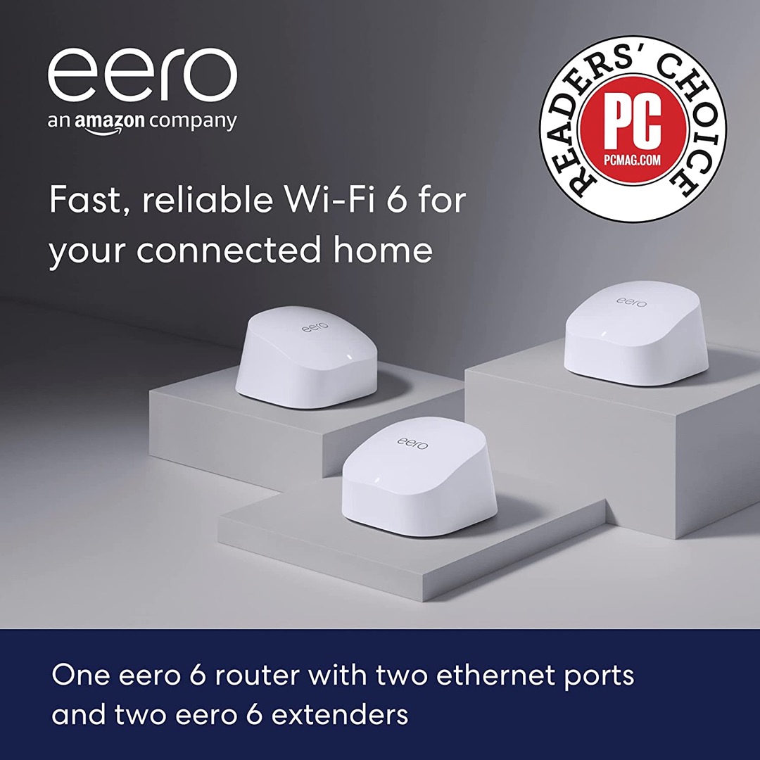 Eero 6 dual-band mesh Wi-Fi 6 system with built-in smart home hub (3 ...
