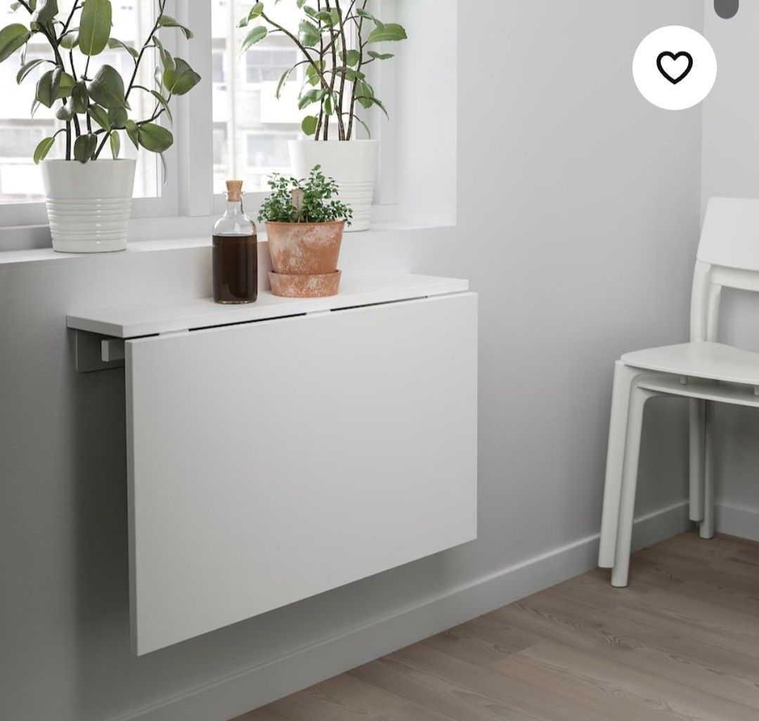 IKEA Wall-mounted drop-leaf table, white, 74x60 cm, Furniture & Home ...