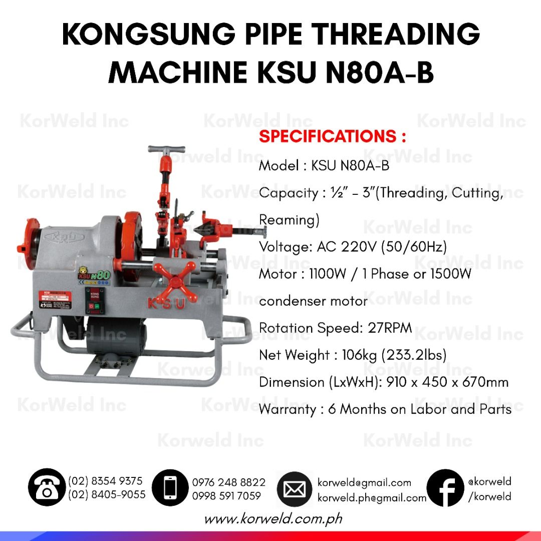 Kongsung Pipe Threading Machine KSU N80A-B, Commercial & Industrial ...