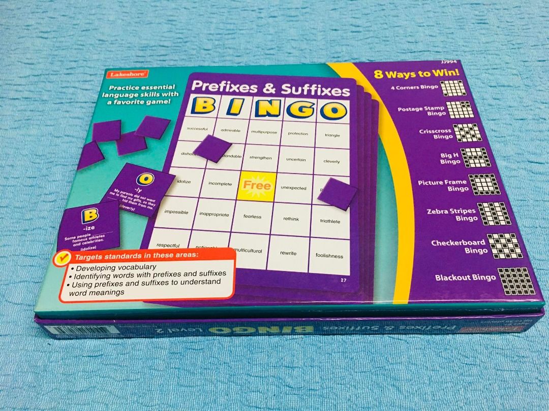 Lakeshore Bingo - Prefixes & Suffixes (Up to 36 players), Hobbies ...
