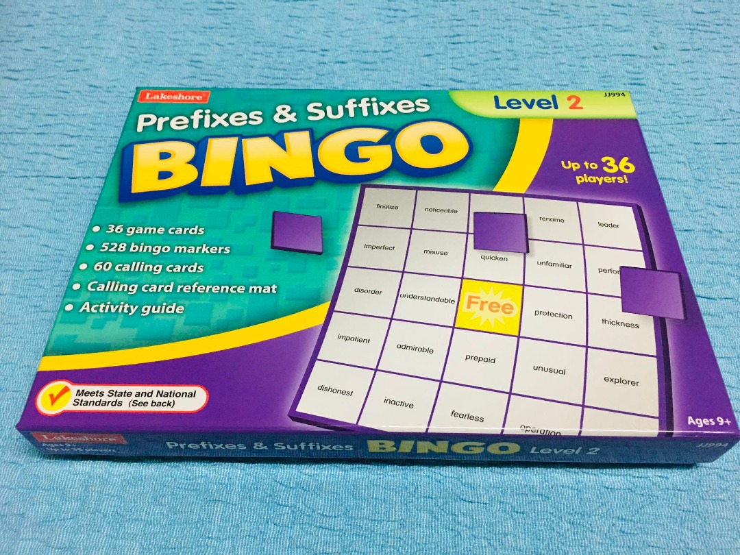 Lakeshore Bingo - Prefixes & Suffixes (Up to 36 players), Hobbies ...