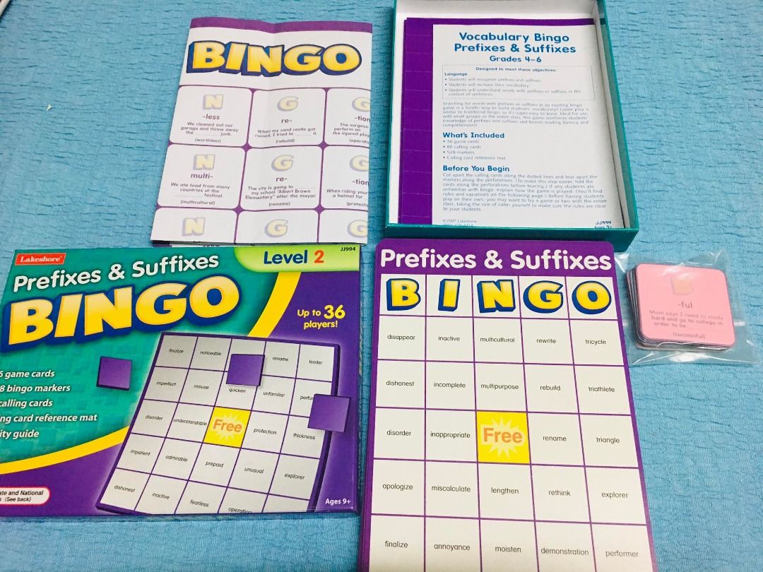 Lakeshore Bingo - Prefixes & Suffixes (Up to 36 players), Hobbies ...