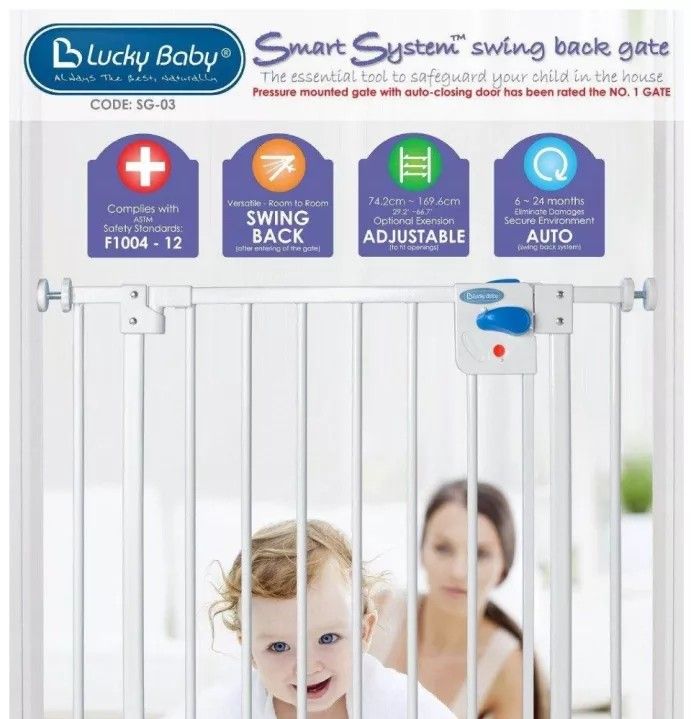 Lucky Baby SG-03 Smart System Swing Back Safety Gate (baby gate, kids ...