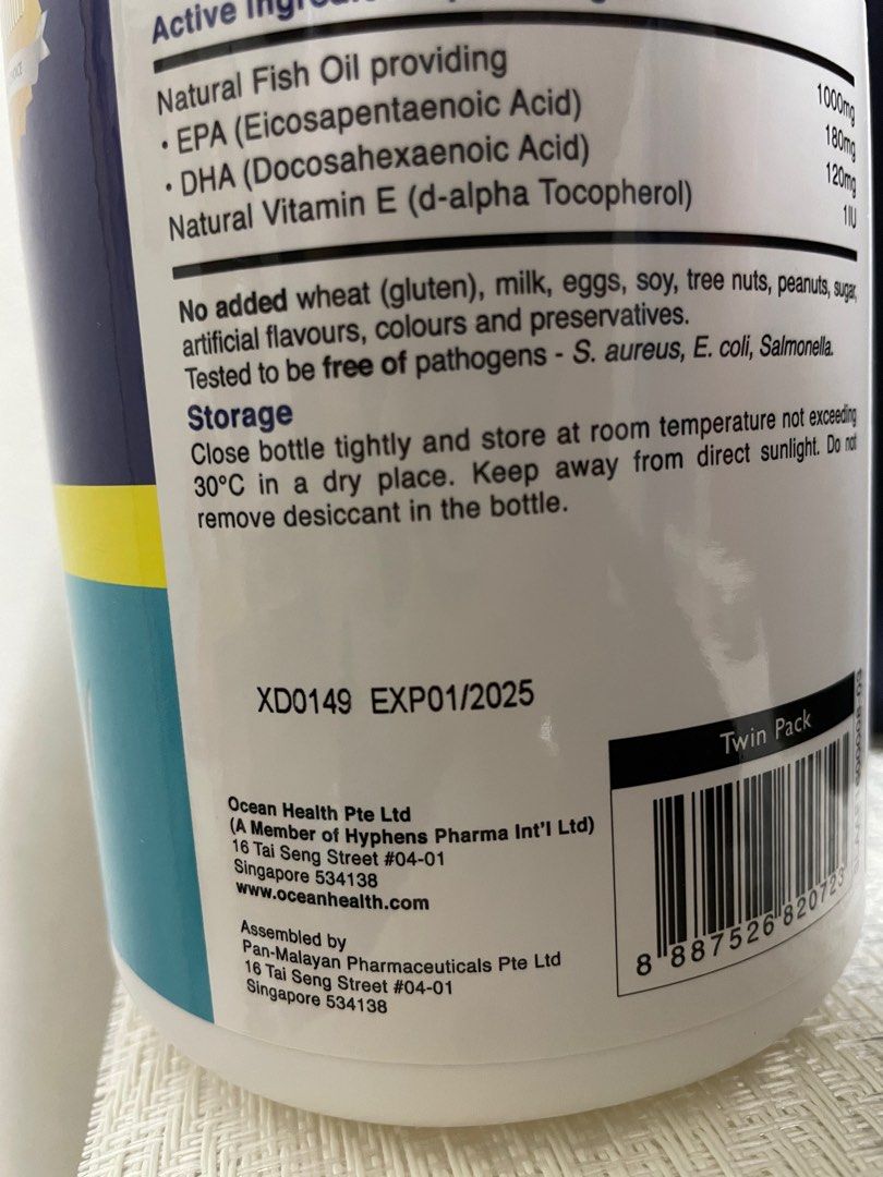 Ocean Health Fish oil 180 capsules, Health & Nutrition, Health ...