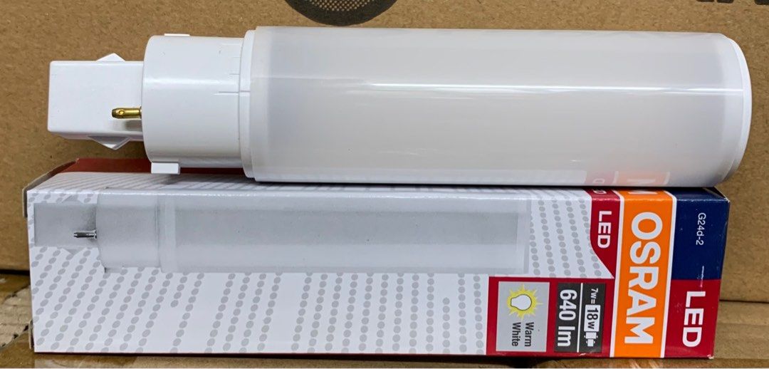 Osram LED Dulux d 7w (相等於18W）830 3000k 2針 2pin G24d-2 LED 慳電管 筷子管 燈管, 傢俬＆家居, 燈飾及風扇, 燈飾 - Carousell